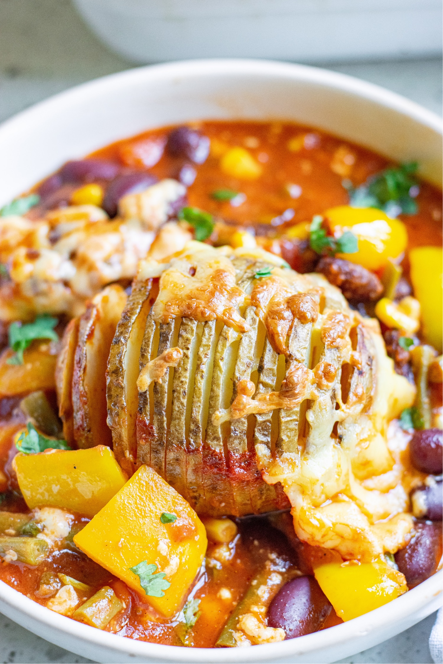 One Pot Vegetable Chili Baked Hasselback Potatoes - Whole Food Bellies